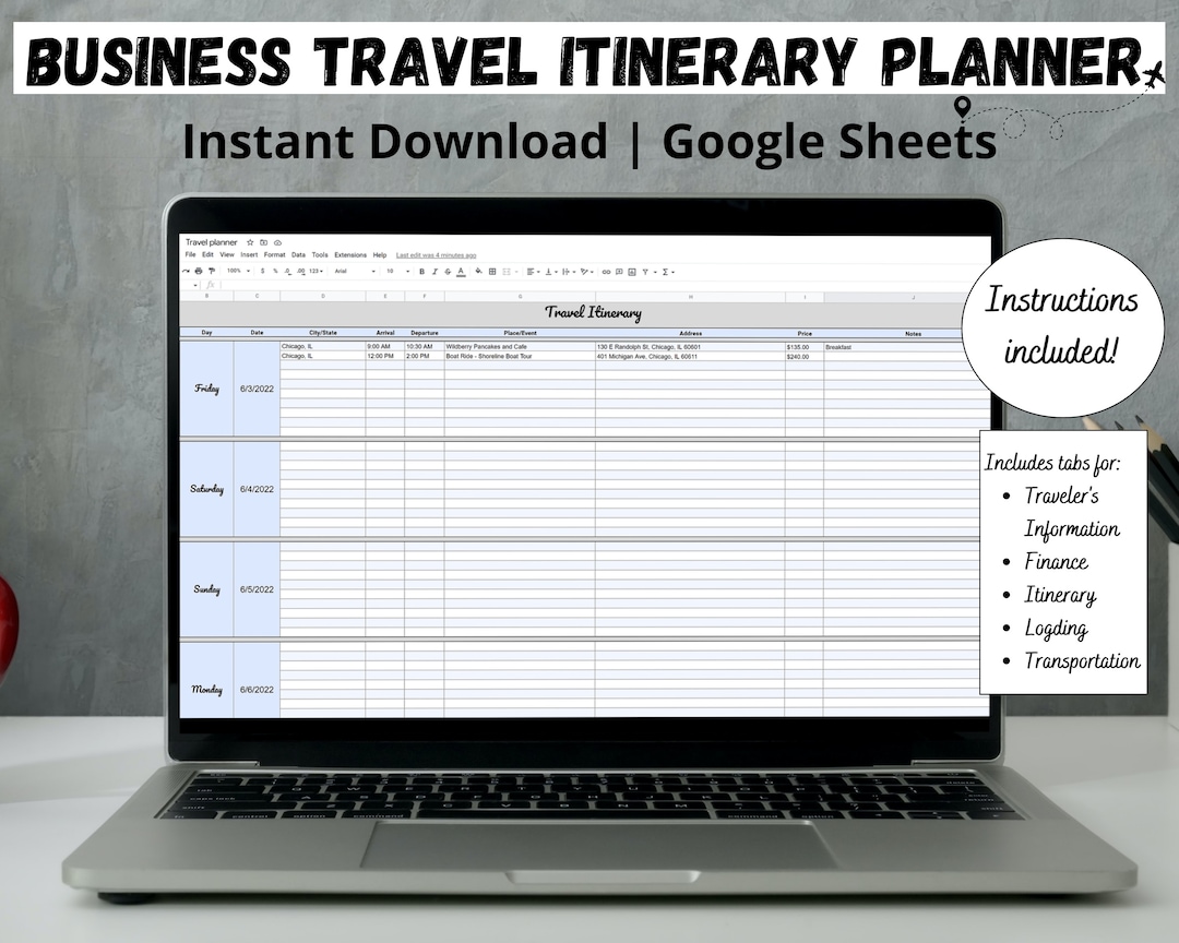 Corporate Travel Itinerary Template Google Sheets, Business Travel ...