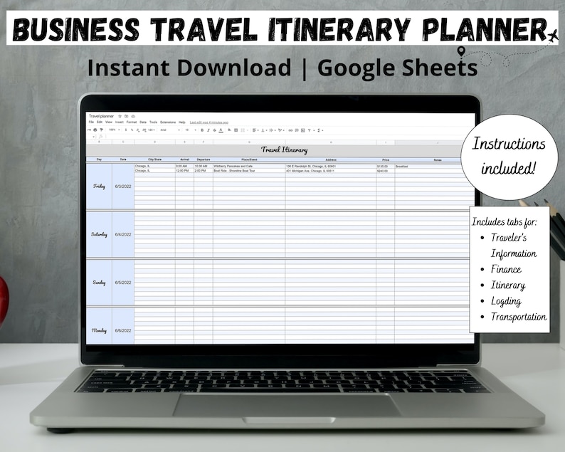Corporate Travel Itinerary Template Google Sheets, Business Travel ...