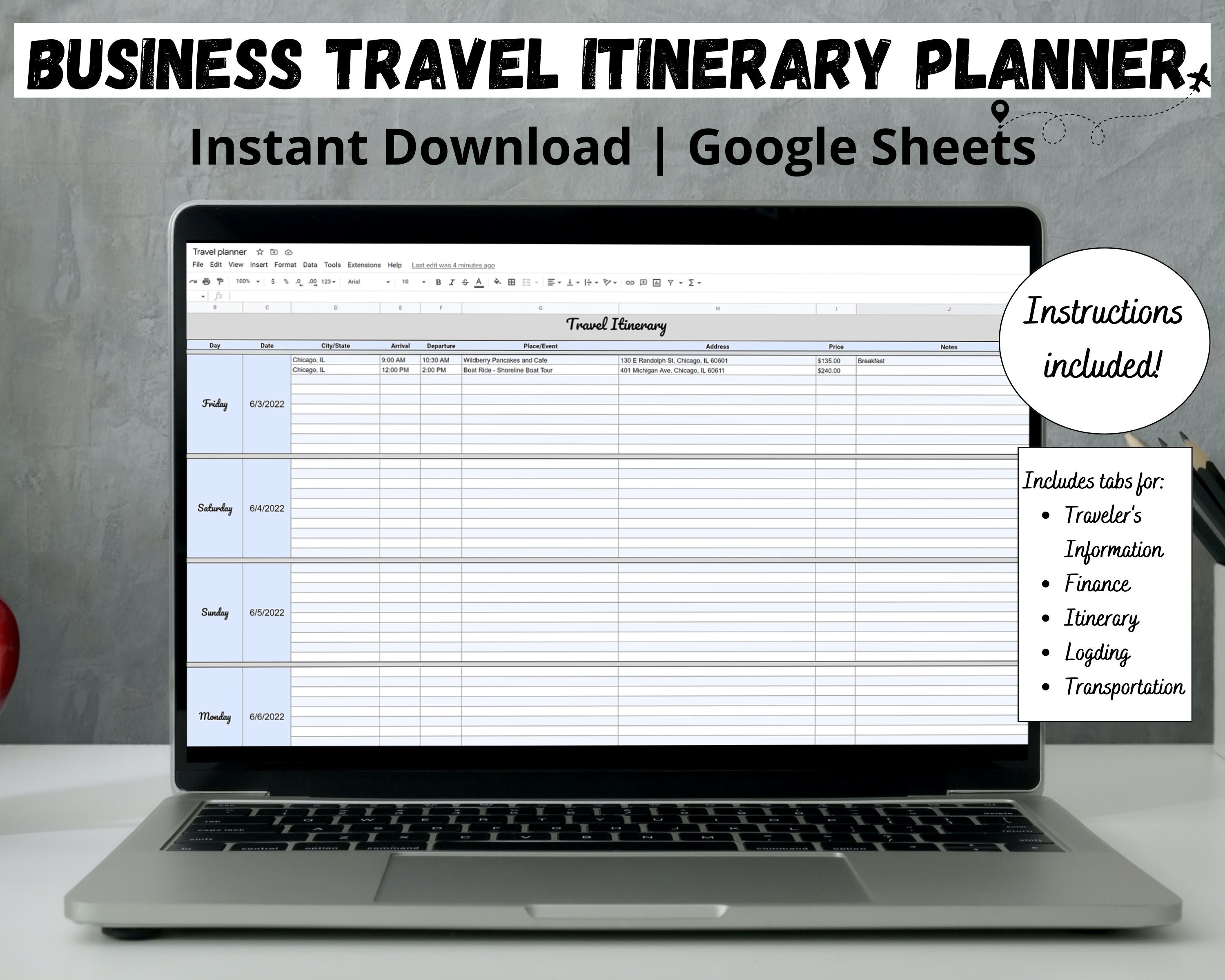 Corporate Travel Itinerary Template Google Sheets, Business Travel ...