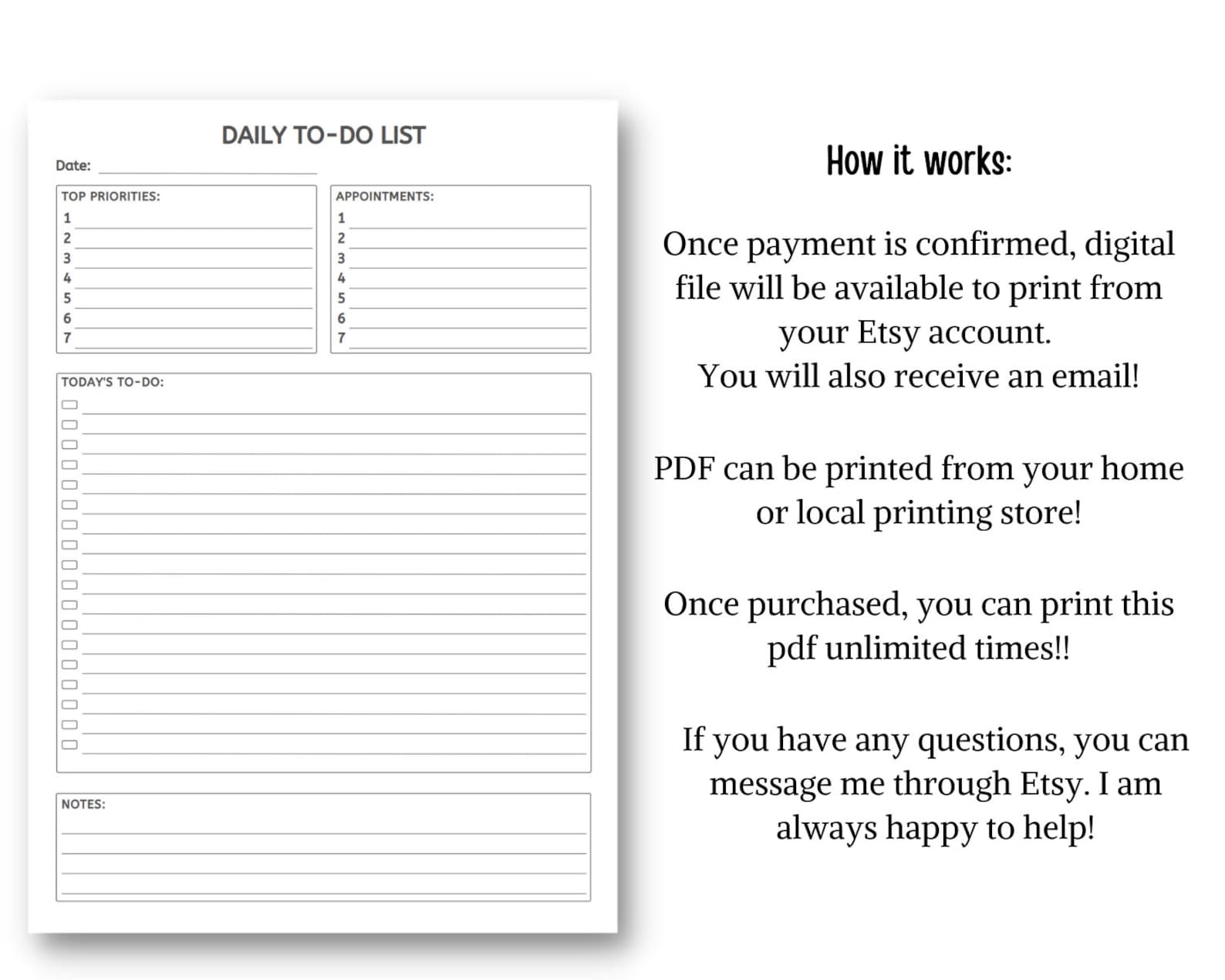 Daily to Do List Template | Daily Task Printable | PDF Instant Download ...