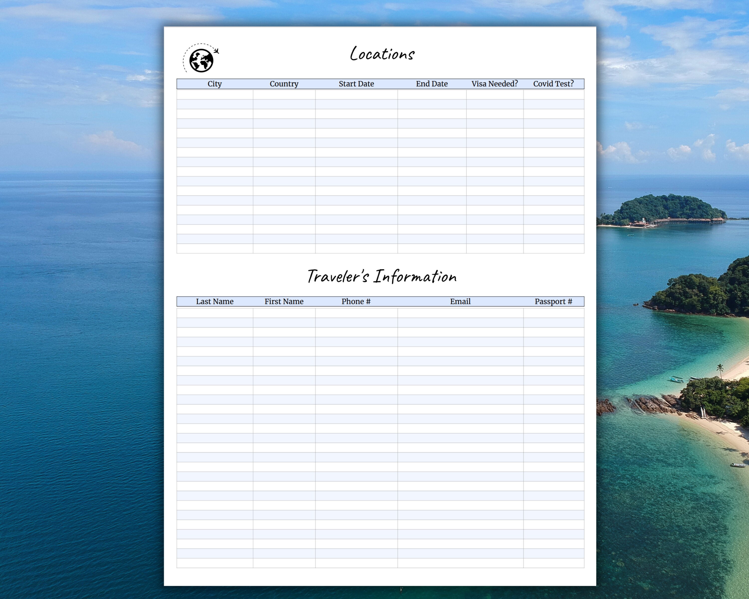 Travel Itinerary Template PDF | Vacation Planner | Travel Planner ...