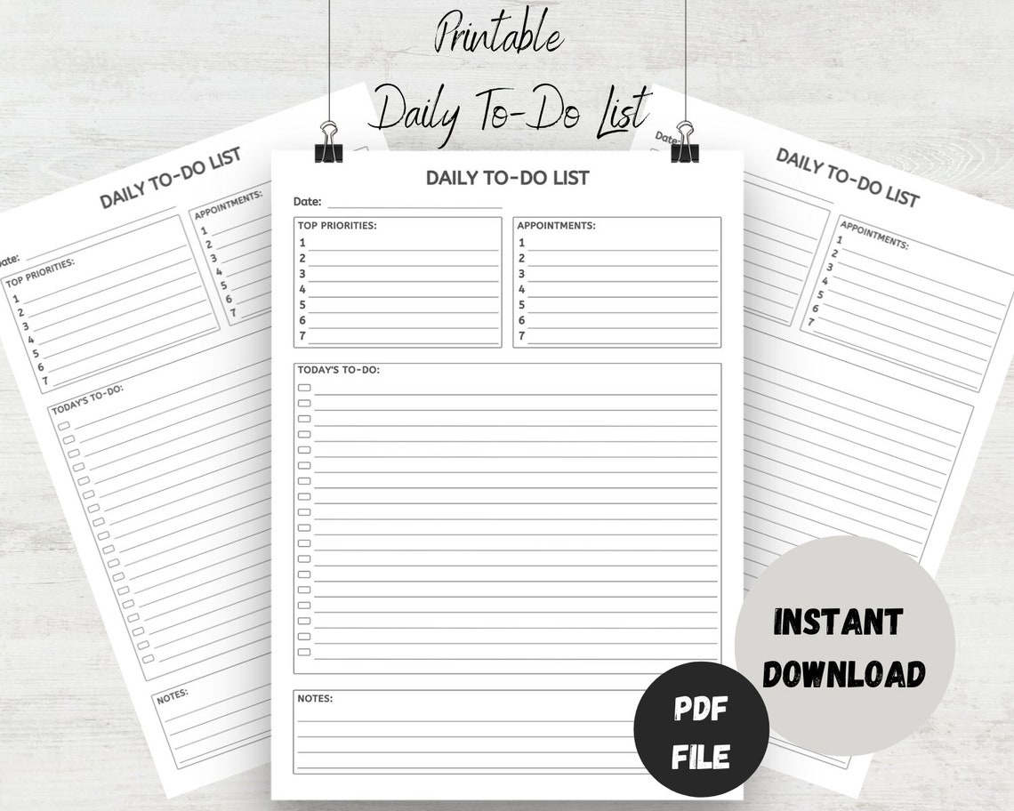 Daily to Do List Template Daily Task Printable PDF Instant | Etsy