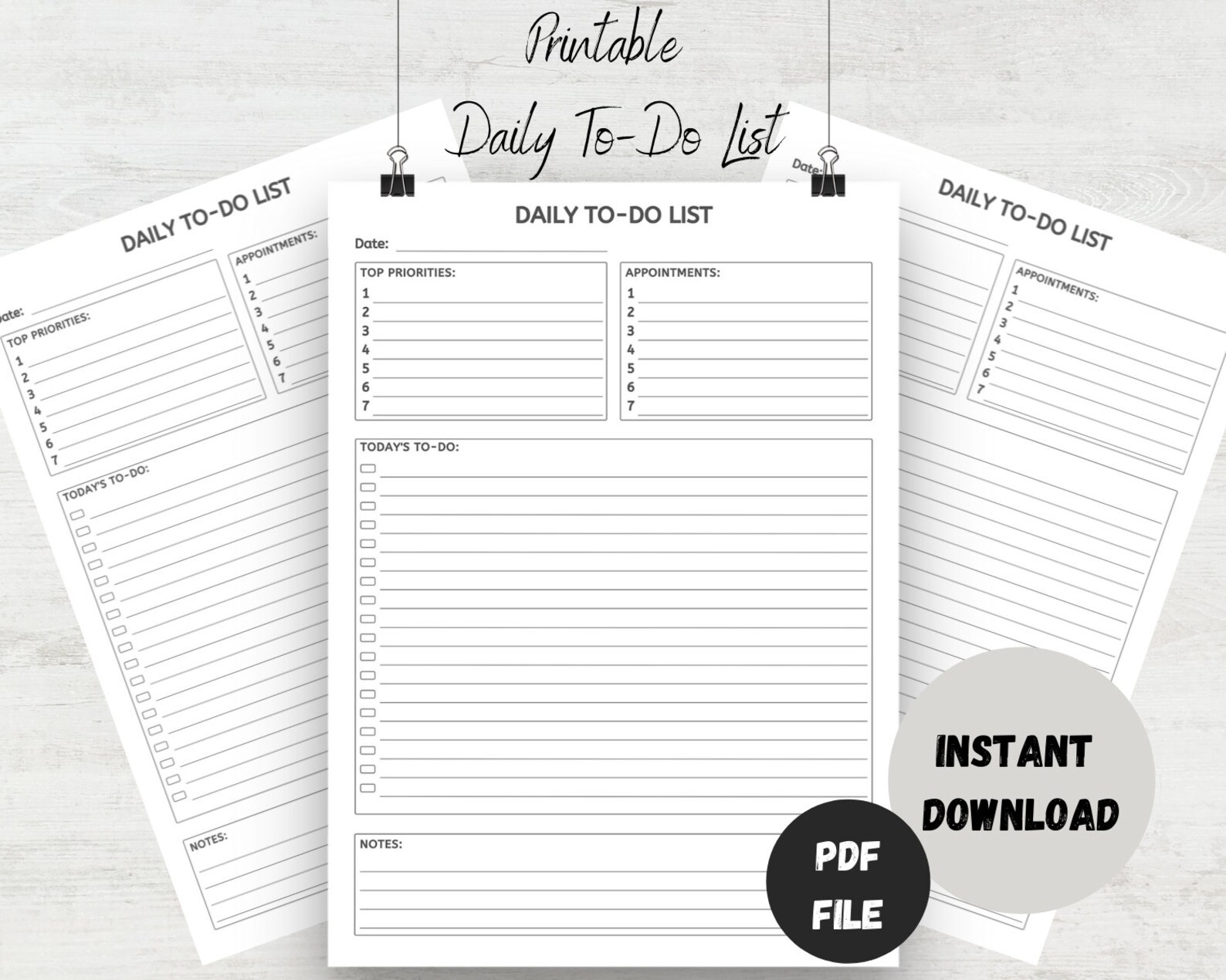 Daily to Do List Template Daily Task Printable PDF Instant | Etsy
