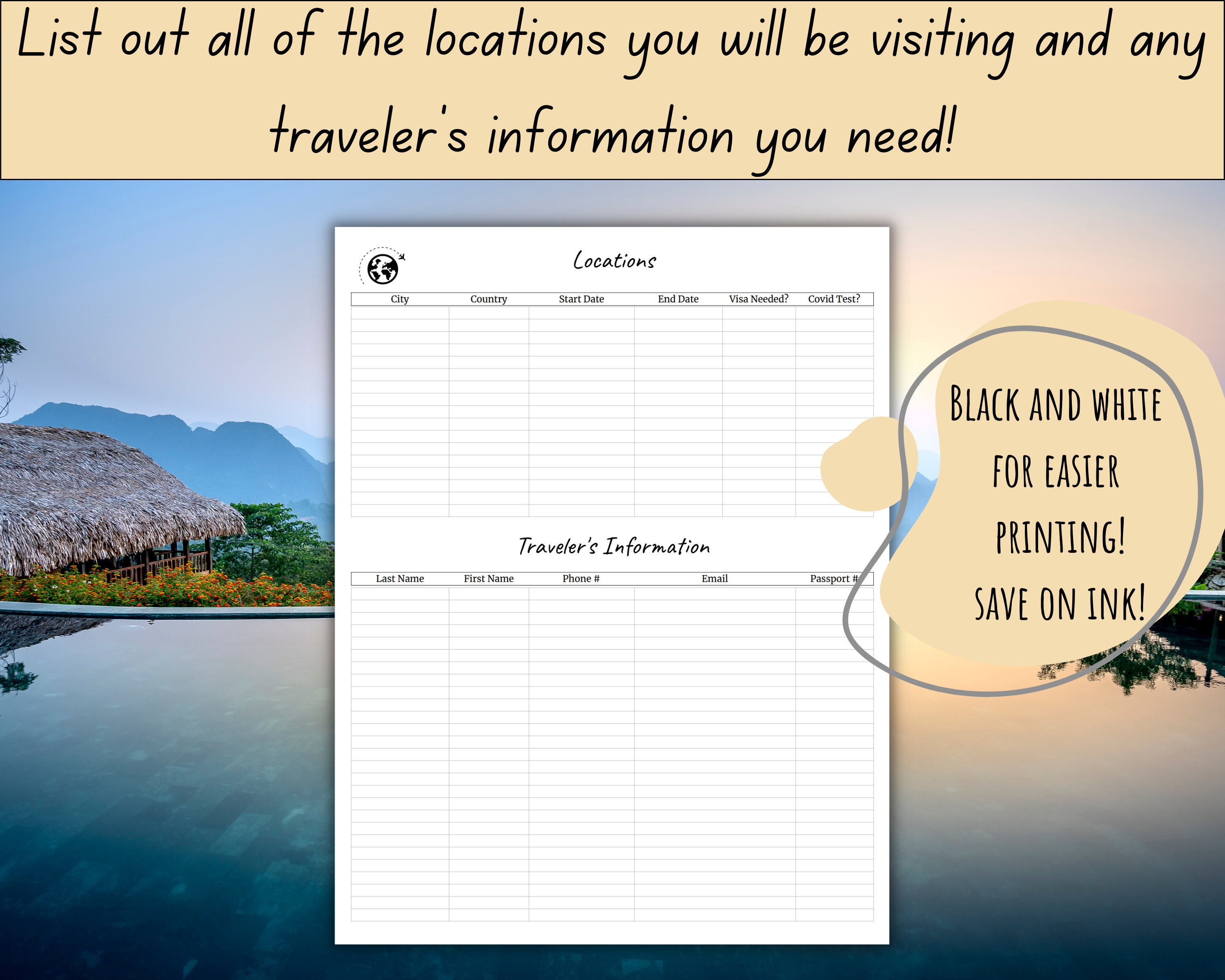 Travel Itinerary Template | Itinerary Bundle | Daily Planner ...