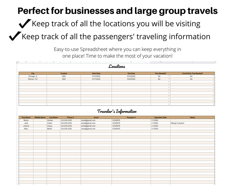 Ultimate Travel Itinerary Template Google Sheets | Travel Budget ...