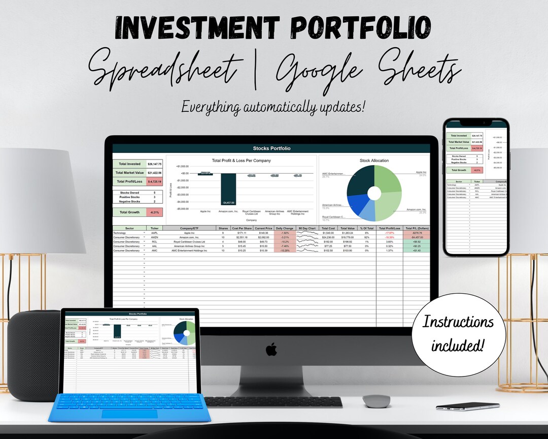 Investment Portfolio Spreadsheet, Stock Tracker, Personal Finance ...