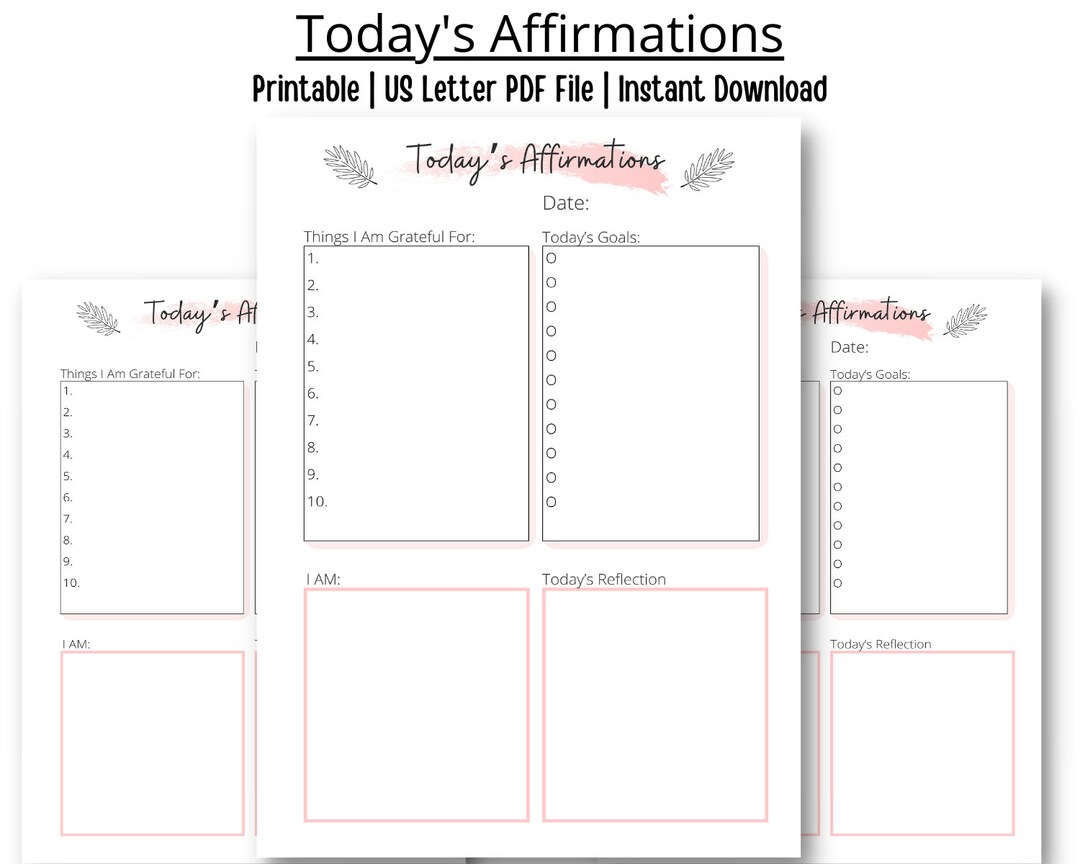 Today's Affirmations Template | Gratitude Printable | Goal Setting ...
