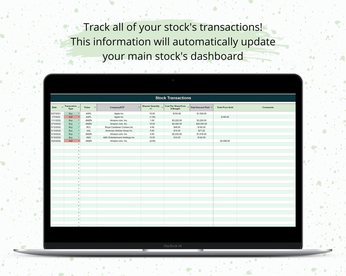 Stock Portfolio Investment Tracker, Financial Dashboard, Stock Personal ...