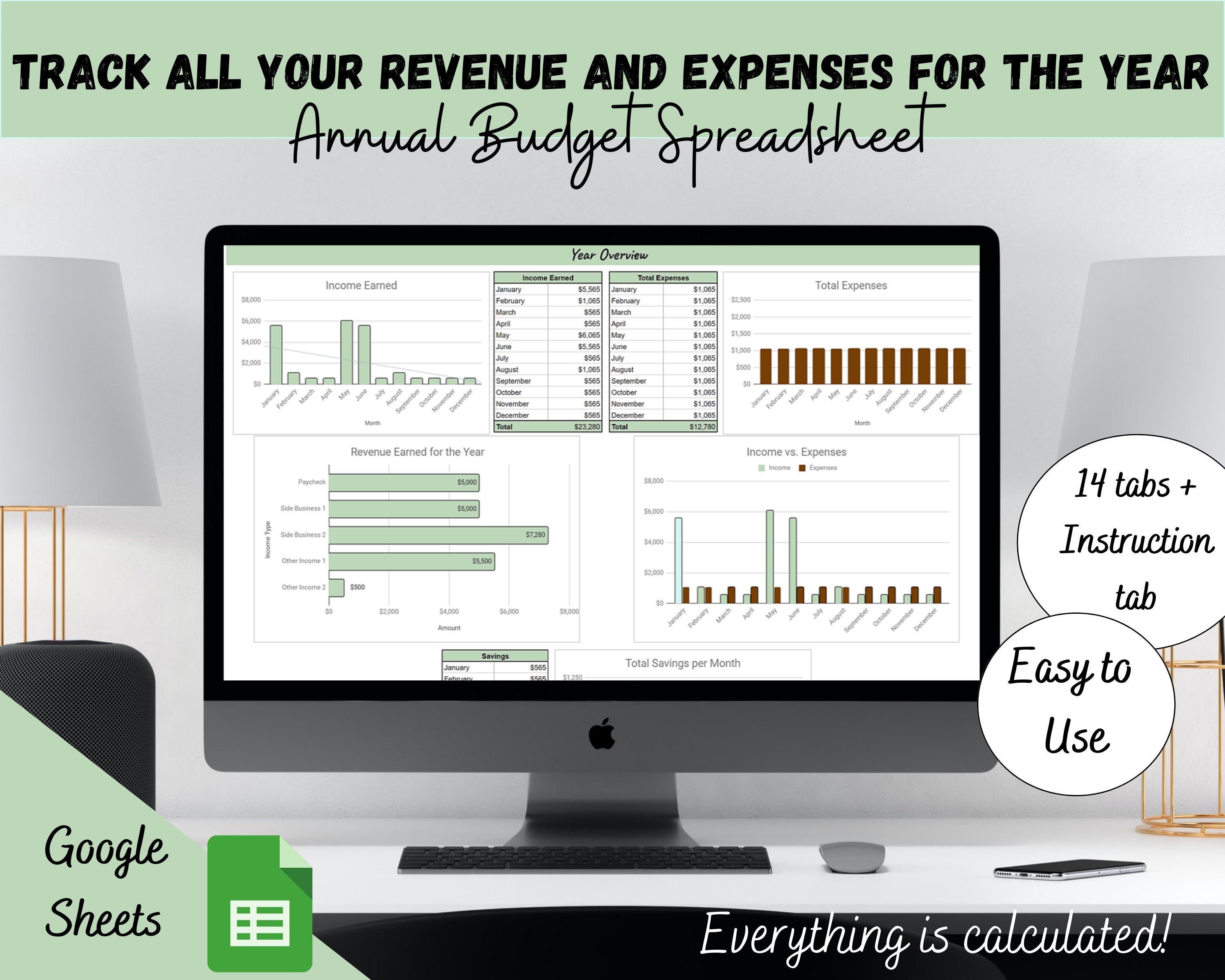 Personal Finance, Annual Budget Tracker, Income and Expense Tracker ...