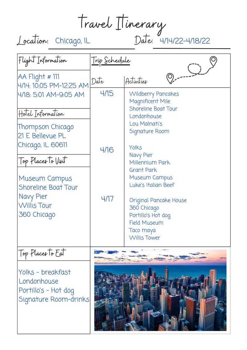 Travel Itinerary Template Editable | PDF Instant Download | Printable ...