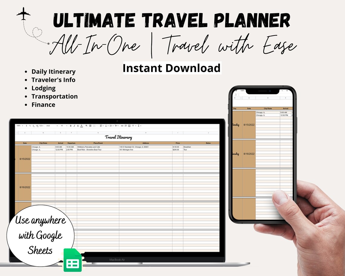 Ultimate Travel Itinerary Template Google Sheets (Instant Download) - Etsy