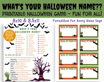 What's Your Halloween Name Game WITH NAMETAGS & SIGN - Etsy