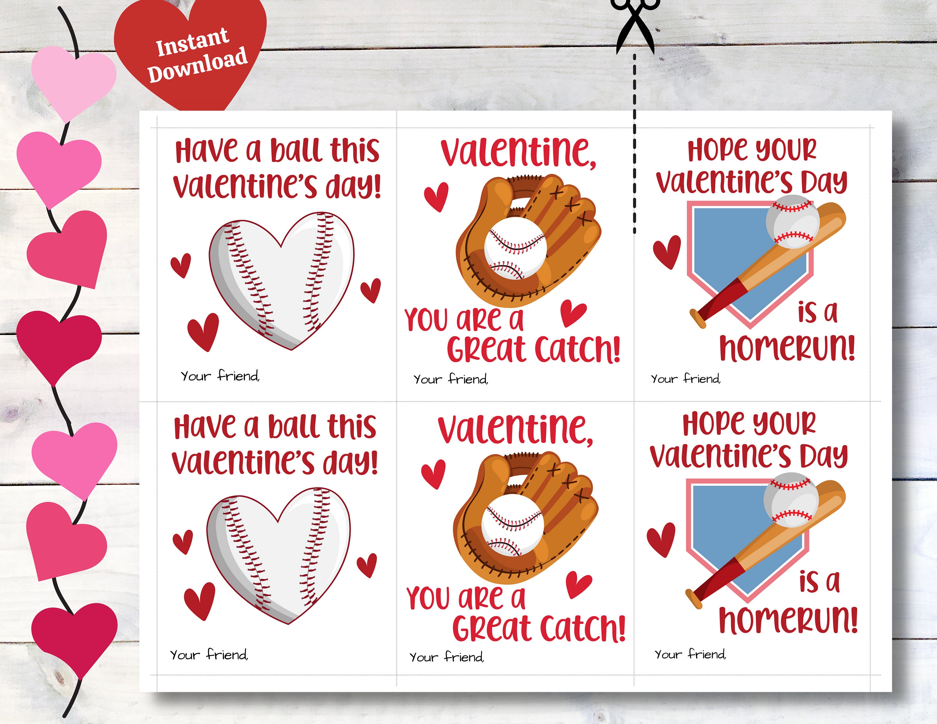 Baseball Valentine Card, Printable Classroom Valentines, Fillable ...