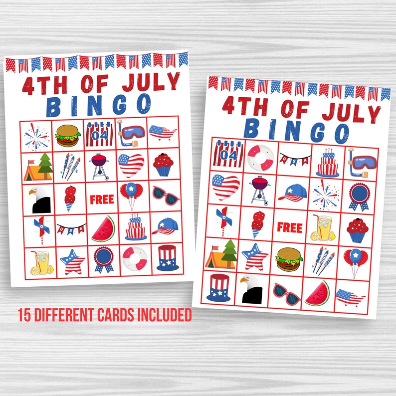4th of July Games, Printable Fourth of July Bingo Cards, Patriotic ...