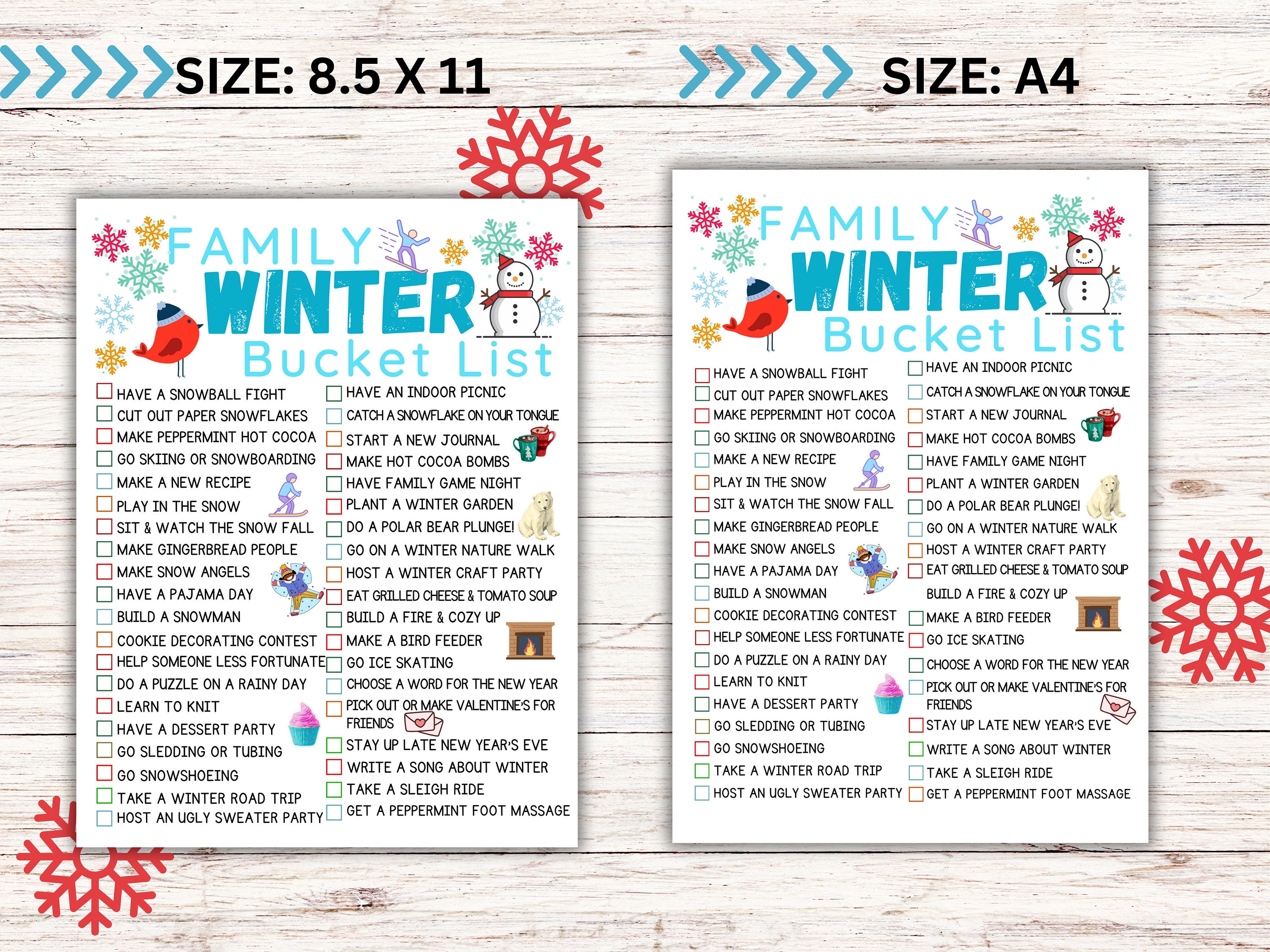 Winter Bucket List Printable, Fillable Family Winter Planner Checklist ...