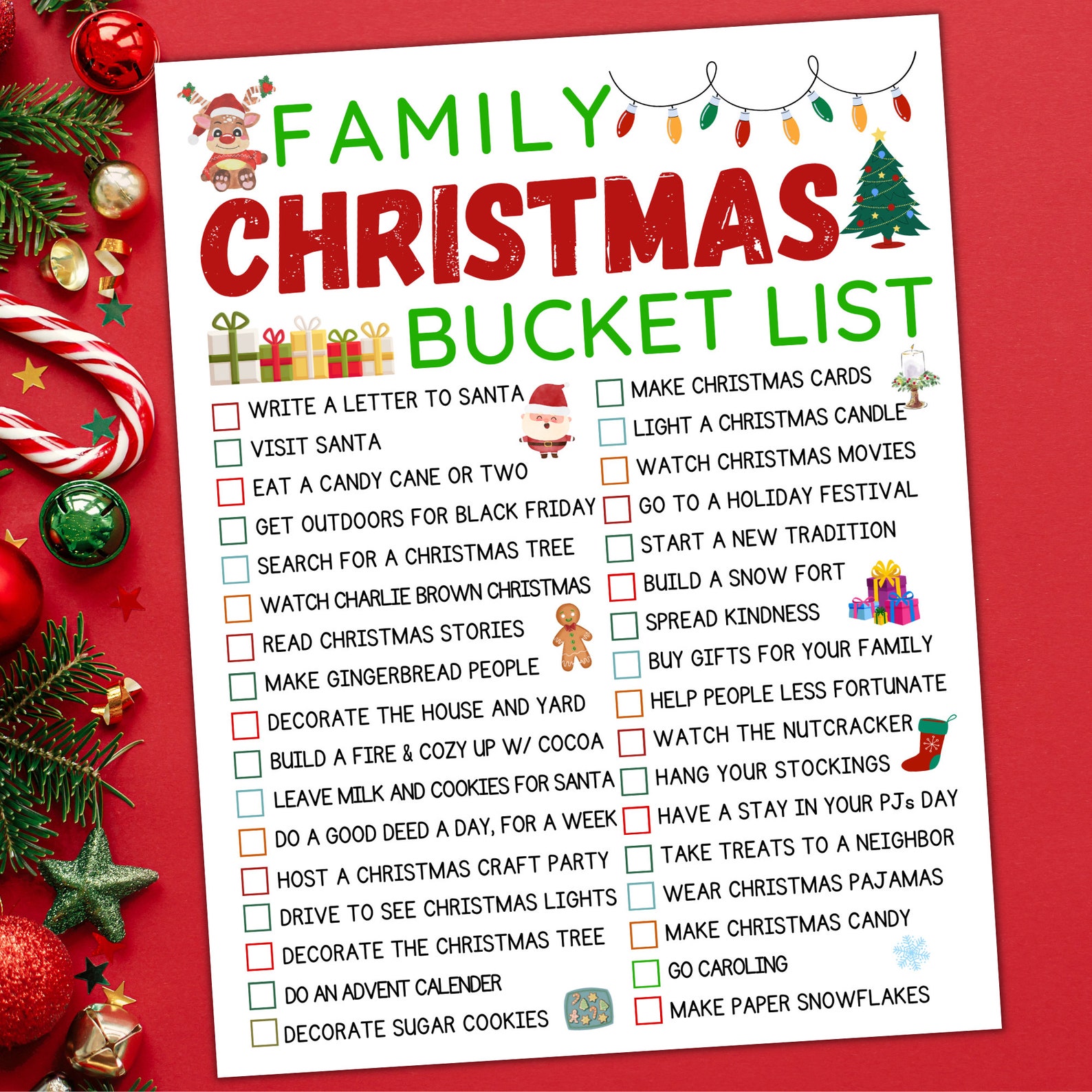 Christmas Bucket List Printable, Editable Holiday to Do List, Family ...