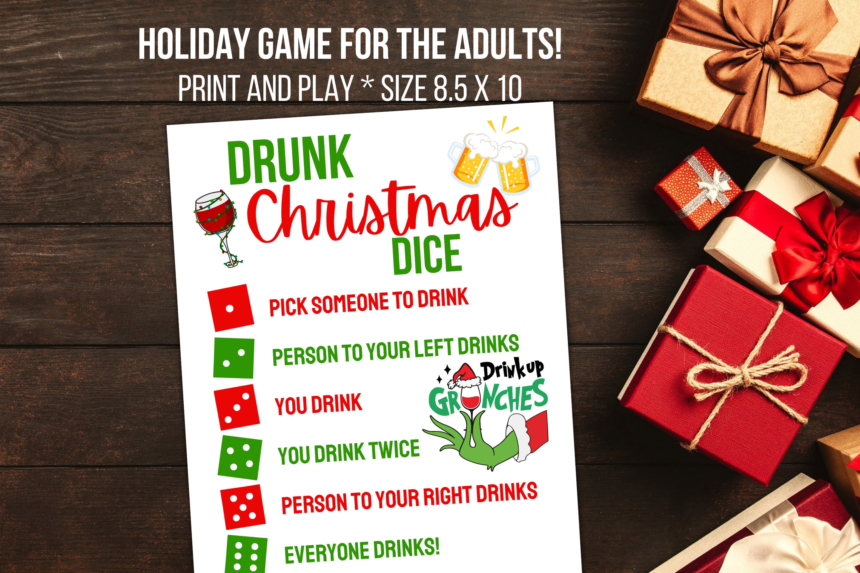 Drunk Christmas Dice Game Holiday Drinking Game Adult Christmas Party ...