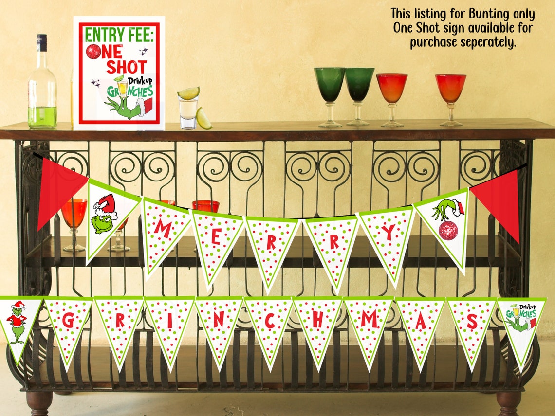 Grinch Christmas Party Banner, Merry Grinchmas Bunting Banner ...