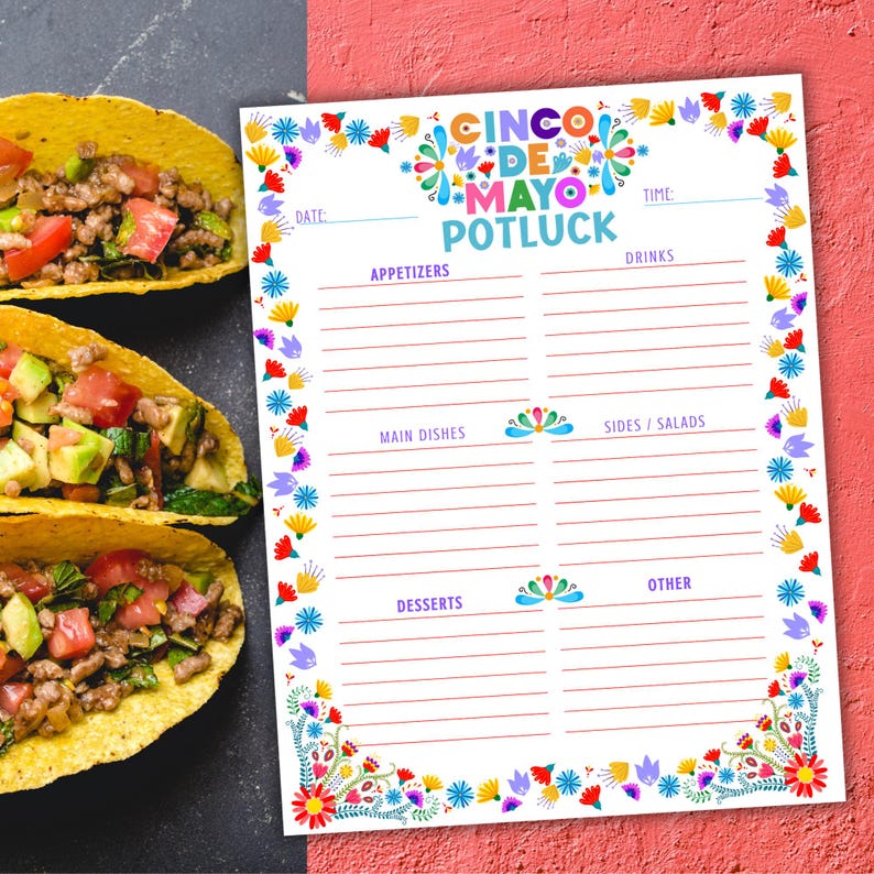 Cinco De Mayo Potluck Sign up Sheets Bundle, Printable Potluck ...
