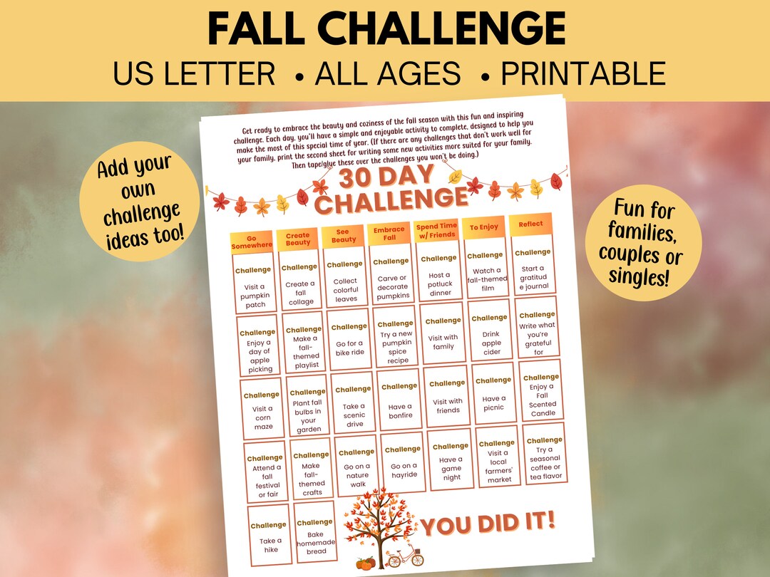 30 Day Fall Challenge for Kids, Couples Bucket List, Fall Activity List ...
