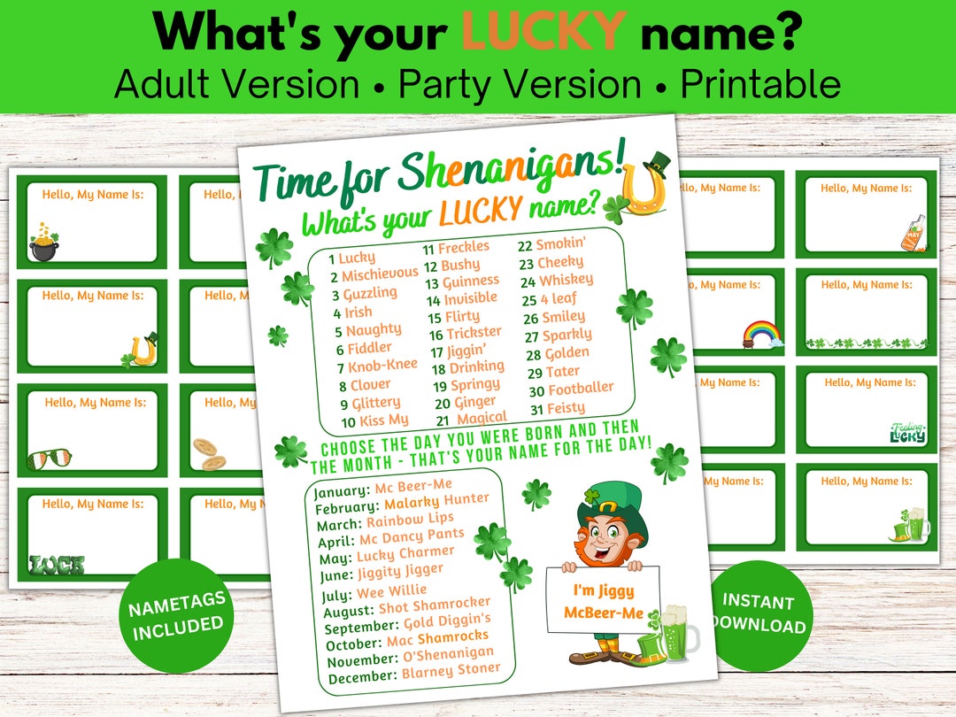 St Patricks Day Name Game, Printable Adult St Paddy's Day Game, What's ...