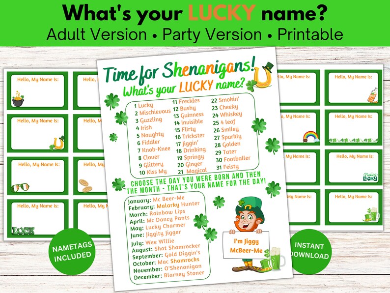 St Patricks Day Name Game, Printable Adult St Paddy's Day Game, What's ...