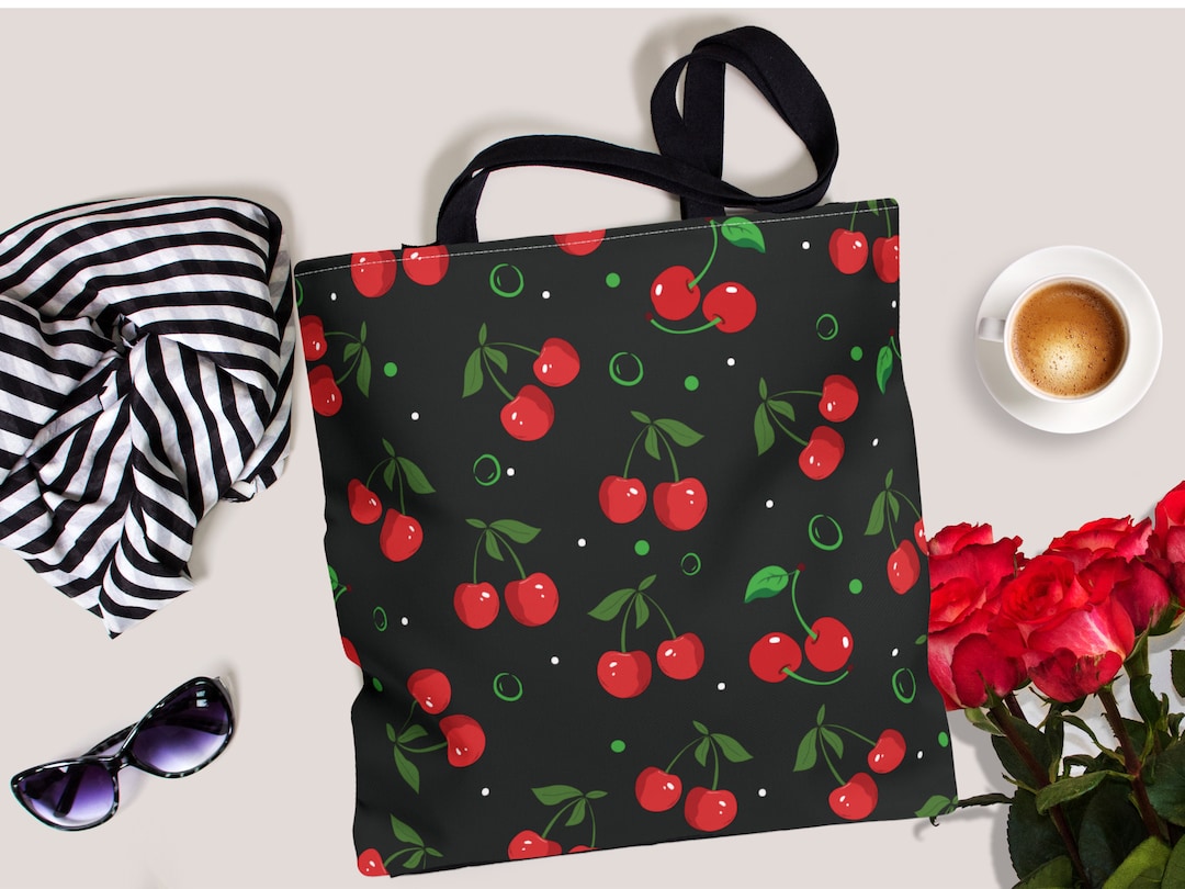 Cherry Tote Bag, Cherries Reusable Bag, 50's Pinup Inspired Book Bag ...