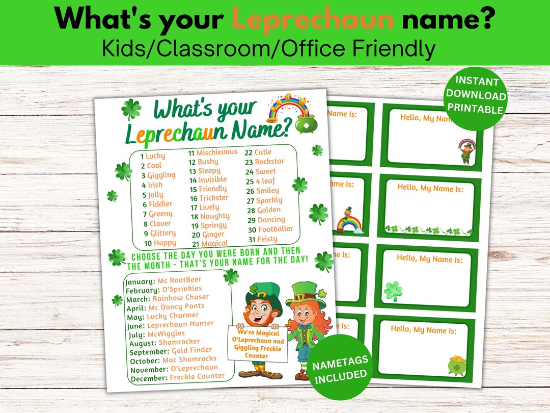 St Patrick's Game for Kids, Leprechaun Name Game, Name Generator Party ...