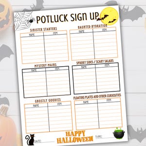 Halloween Party Potluck Printable Sign up Sheet for Office, Potluck ...