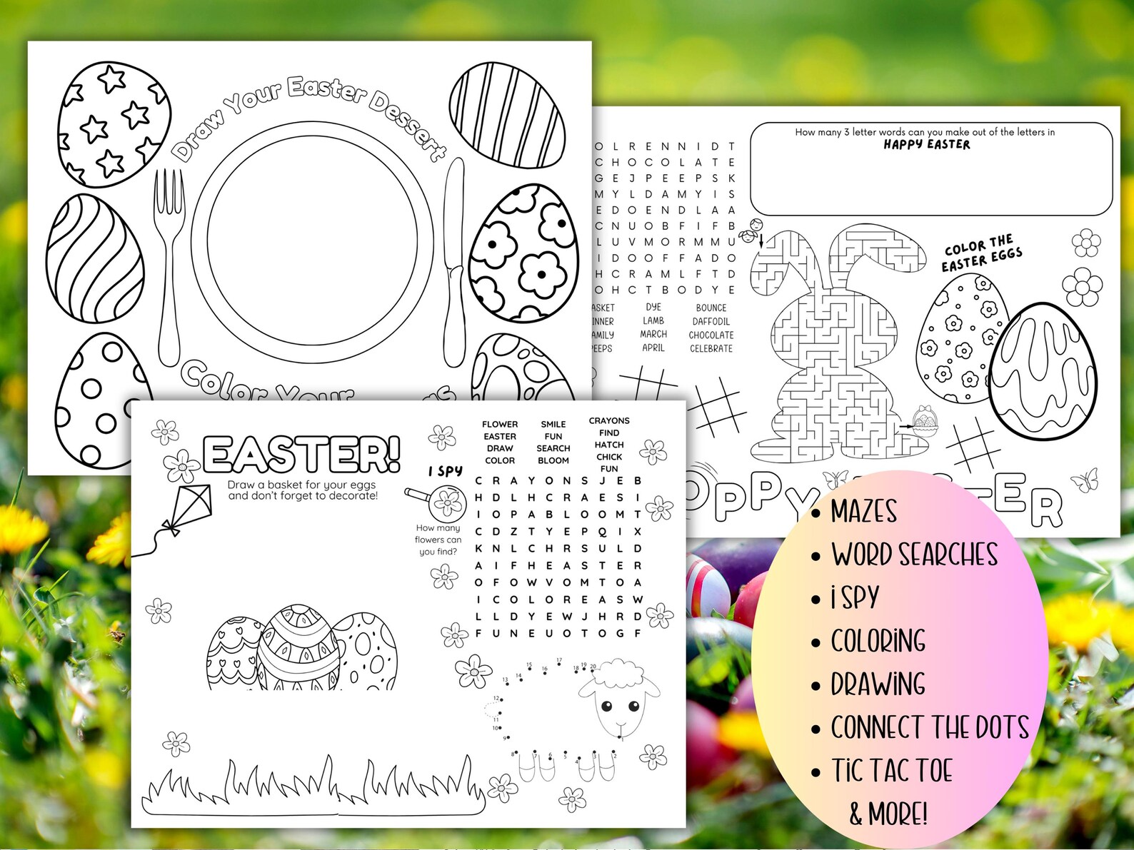 Easter Coloring Placemats, Printable Kids Easter Coloring Sheets ...