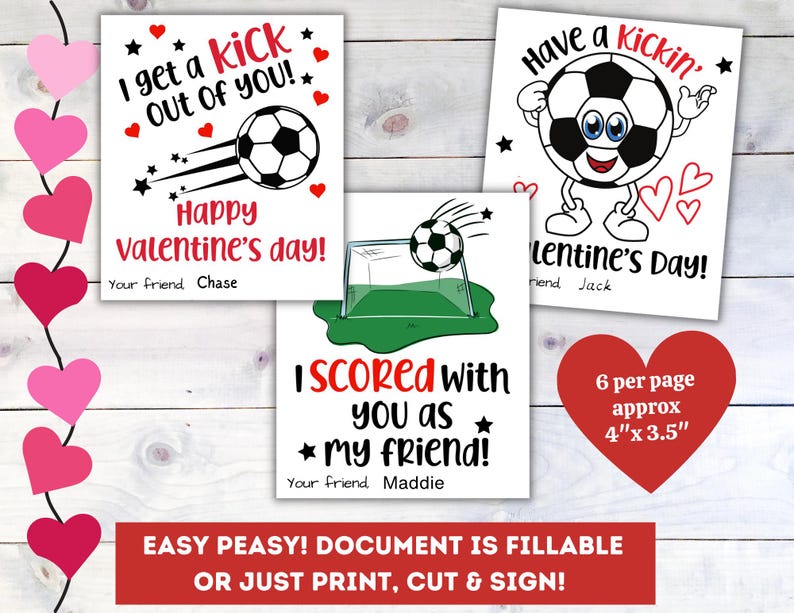 Soccer Valentine Card Instant Download, Printable Class Valentines ...