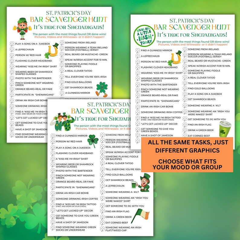 St Patricks Day Bar Scavenger Hunt, Printable Bar Crawl St Paddys Day ...