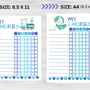 Chore Chart for Kids, Blue Chore Chart Printable, Reward Chart for Boys ...