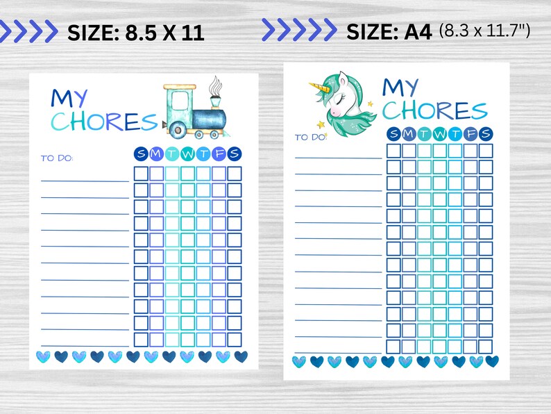 Chore Chart for Kids, Blue Chore Chart Printable, Reward Chart for Boys ...