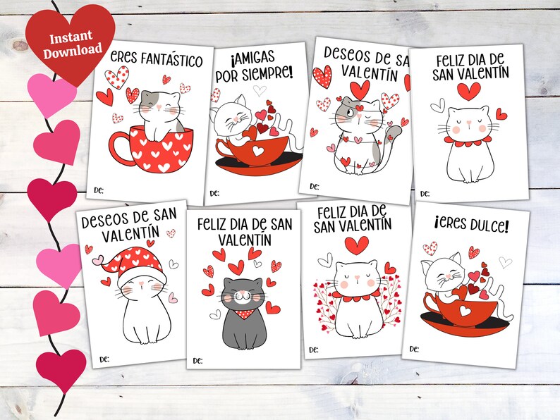 Tarjeta De San Valentín, Gatos Para El Dia De San Valentin, Bilingual ...