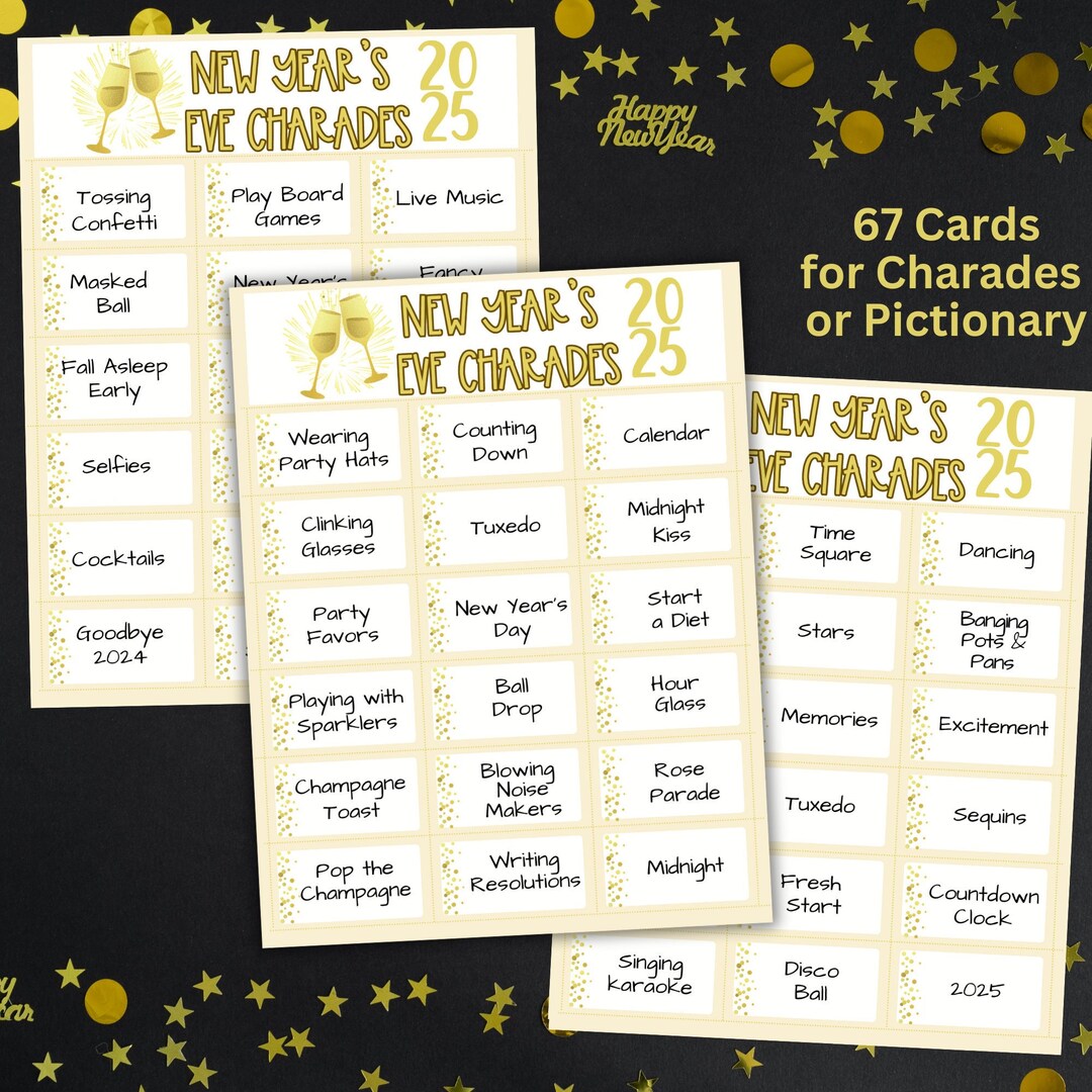 New Year's Eve Games, New Year's Eve Charades, Printable NYE Party Game ...