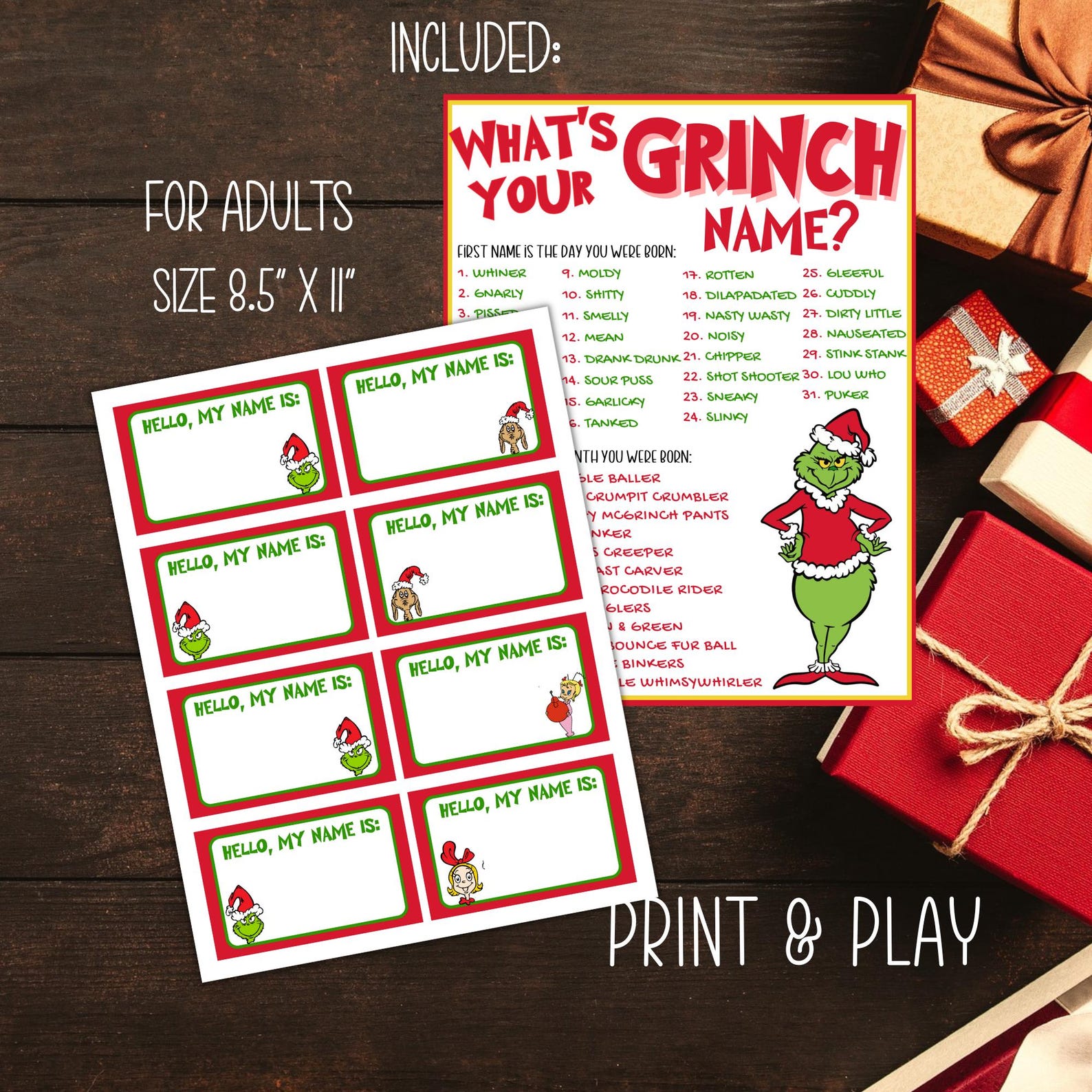 Grinch Party Game Bundle, Entry Fee One Shot, Grinchmas Name Game ...