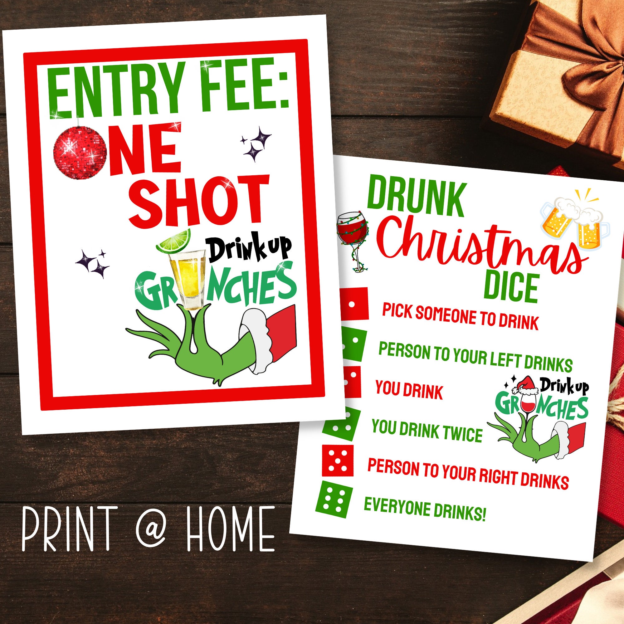 Entry Fee One Shot Grinch Bundle, Christmas Party Adult Drinking Games ...