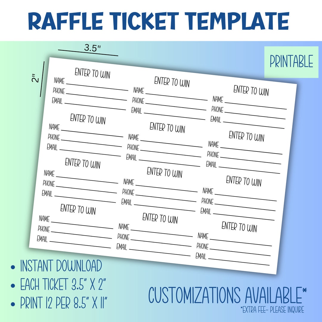 Printable Raffle Ticket, Raffle Ticket Templates, Enter to Win Ticket ...