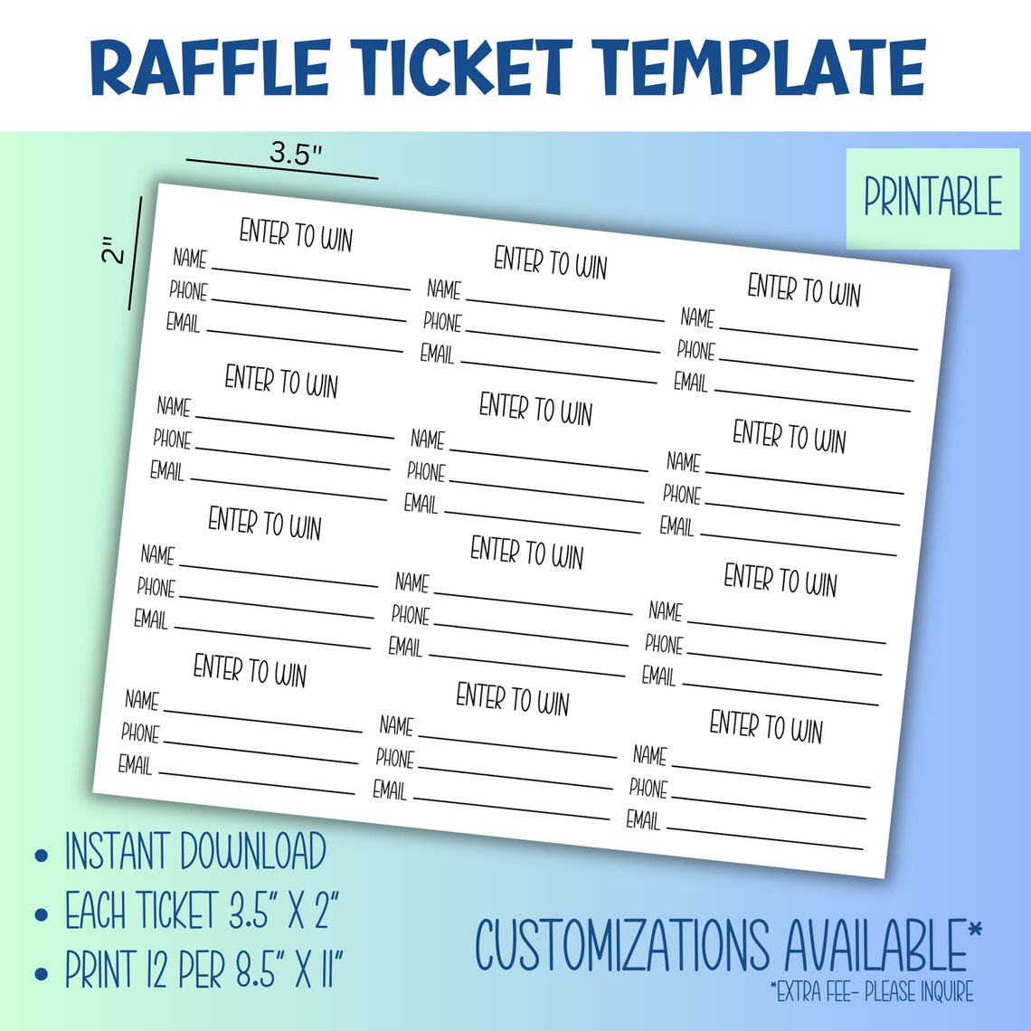 Printable Raffle Ticket, Raffle Ticket Templates, Enter to Win Ticket ...