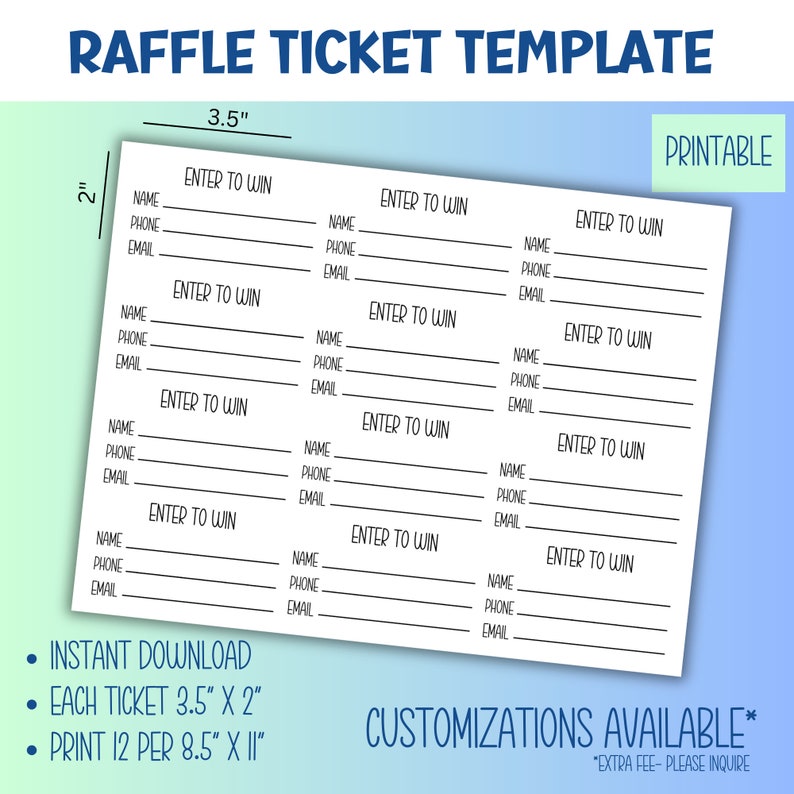 Printable Raffle Ticket, Raffle Ticket Templates, Enter to Win Ticket ...