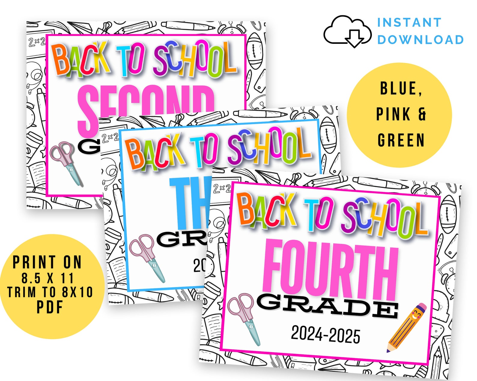 First Day of School Printable Signs, All Grades School Signs for Photos ...