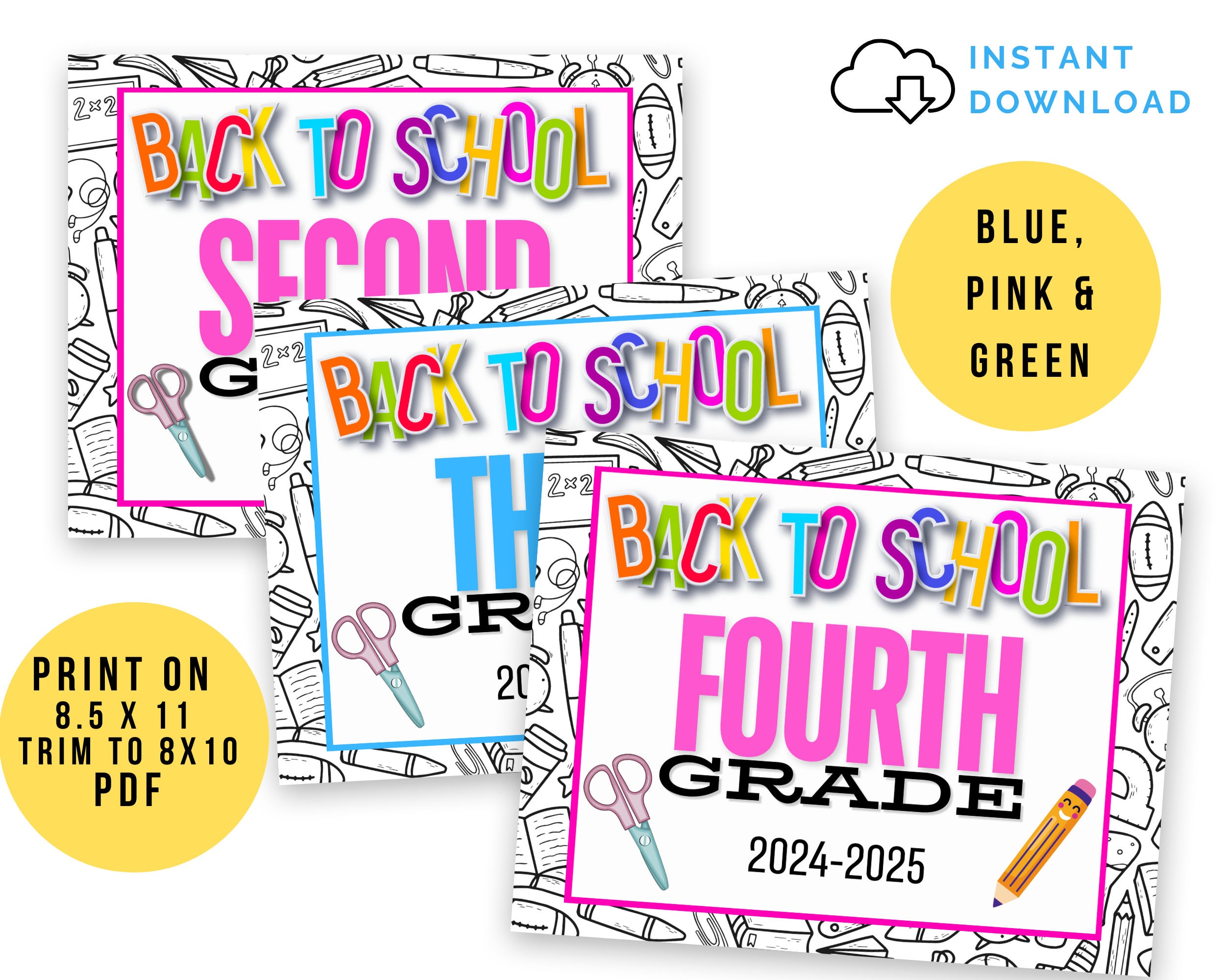 First Day of School Printable Signs, All Grades School Signs for Photos ...