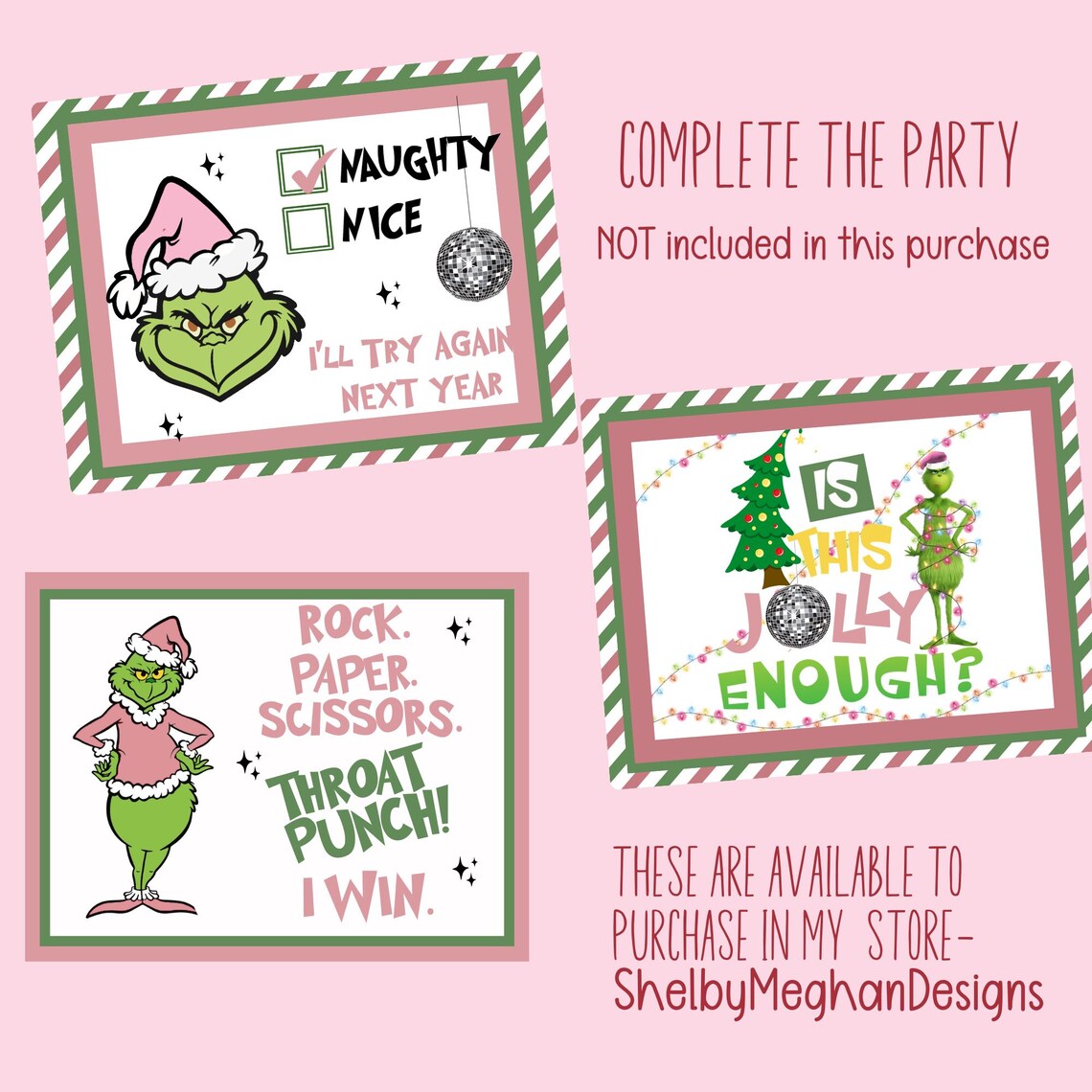 Pink Grinch Entry Fee One Shot and Drunk Dice Bundle, Grinchmas Party ...