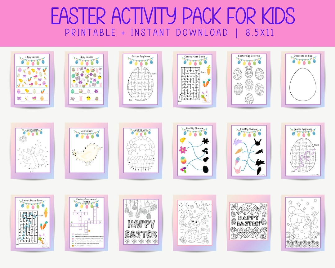 Printable Easter Activity Bundle, 18 Easter Kids Activities, Mazes, I ...