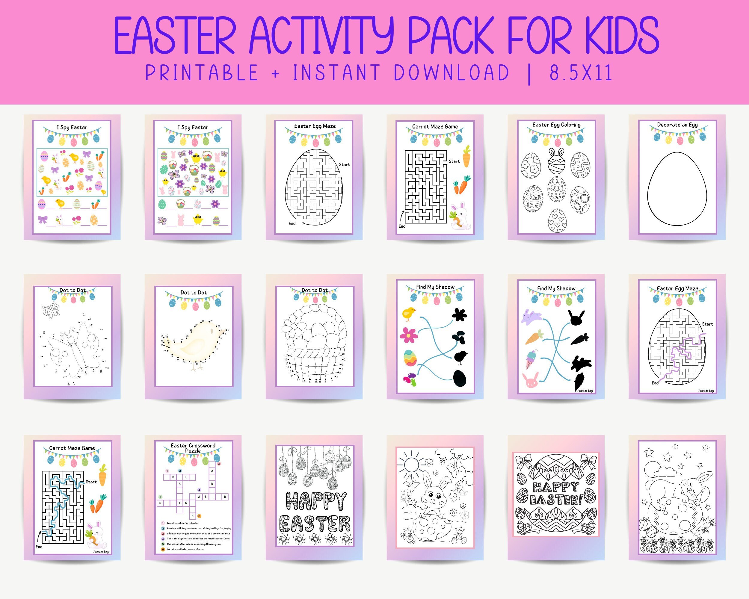Printable Easter Activity Bundle, 18 Easter Kids Activities, Mazes, I ...
