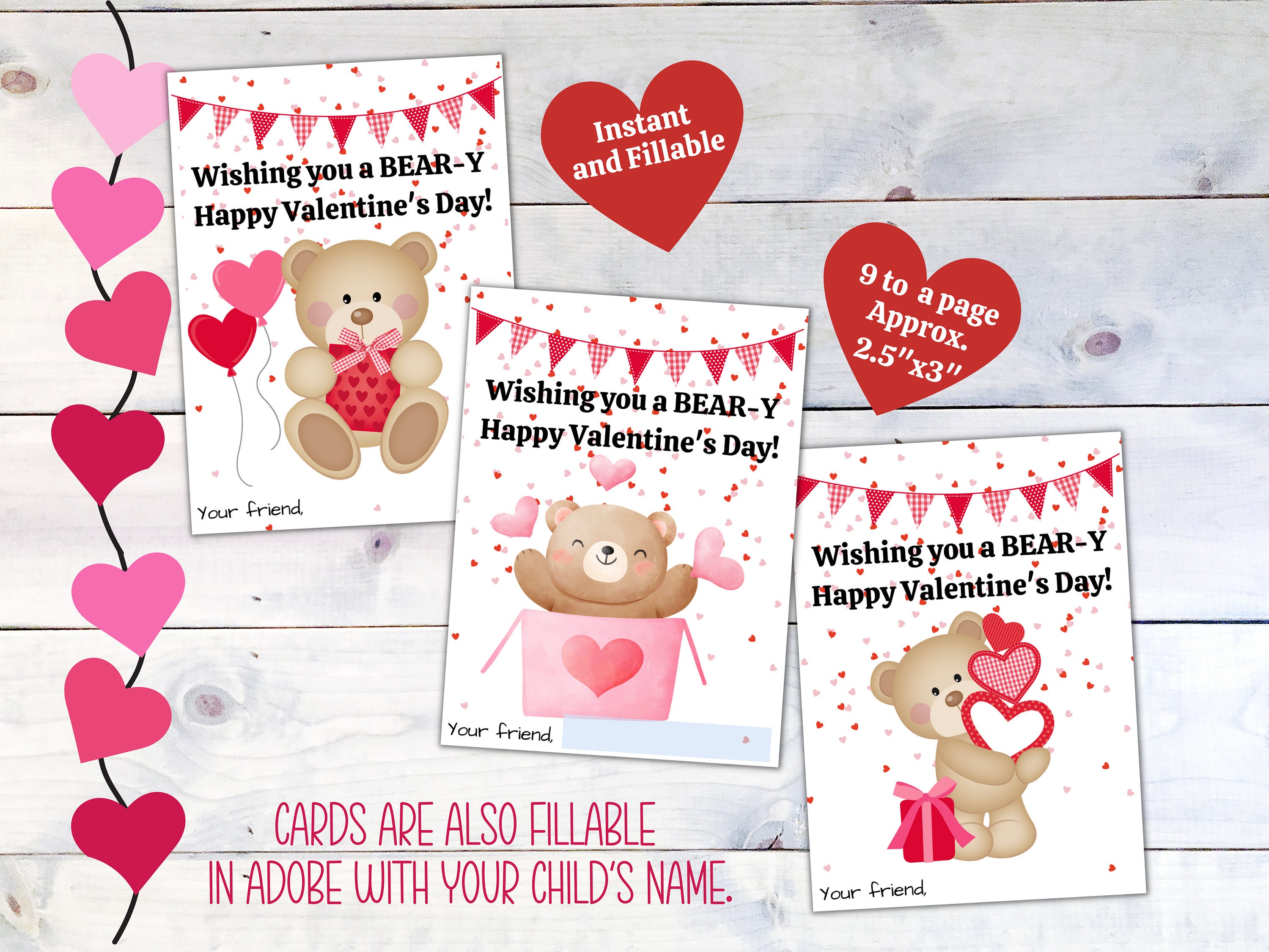 Editable Valentines Card for Kids Printable Valentine Teddy Bear ...