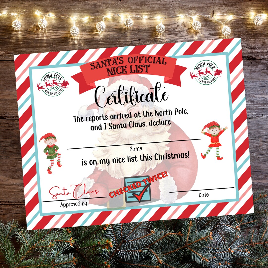 Santa Claus Nice List Certificate, Editable Letter From Santa Claus ...