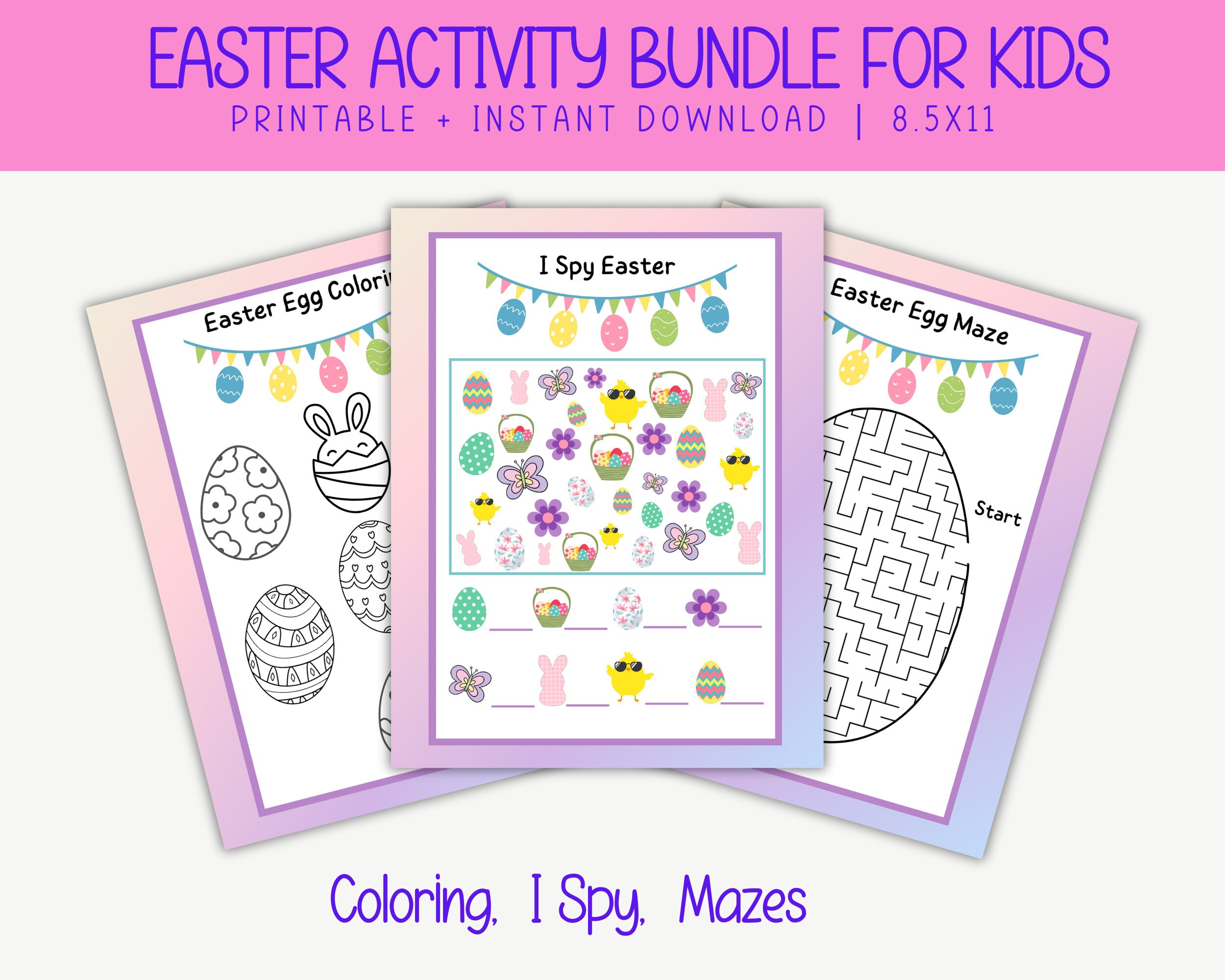 Printable Easter Activity Bundle, 18 Easter Kids Activities, Mazes, I ...