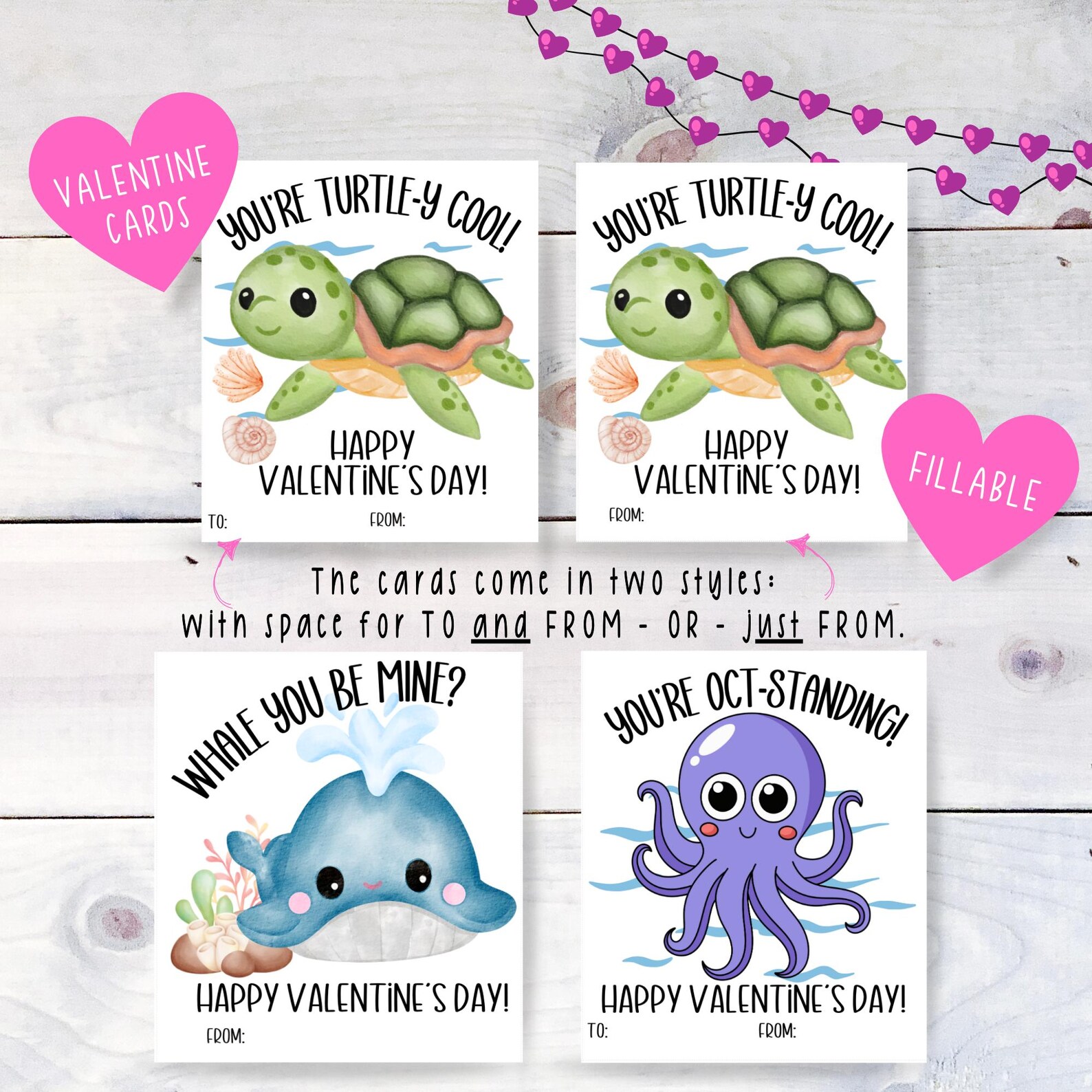 Ocean Theme Kids Valentine Cards, Printable Classroom Valentines ...